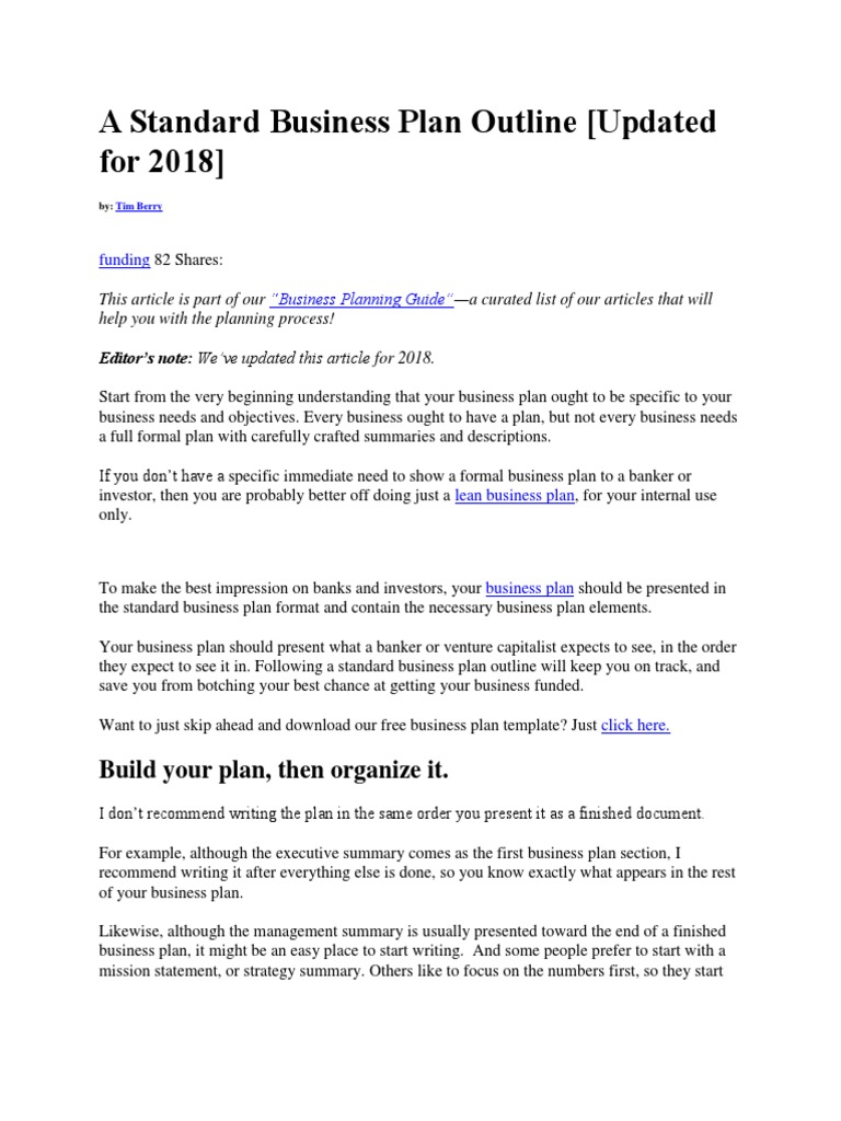 A Standard Business Plan Outline | PDF | Business Plan | Sales