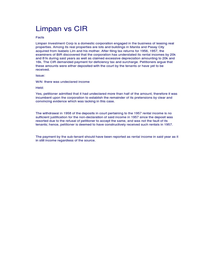 Limpan Vs CIR | Download Free PDF | Internal Revenue Service | United ...