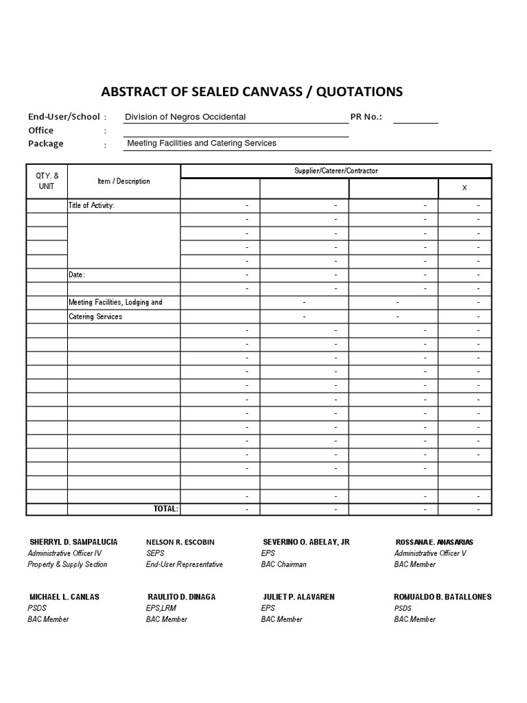 Abstract of Sealed Canvass / Quotations: End-User/School PR No.: Office ...