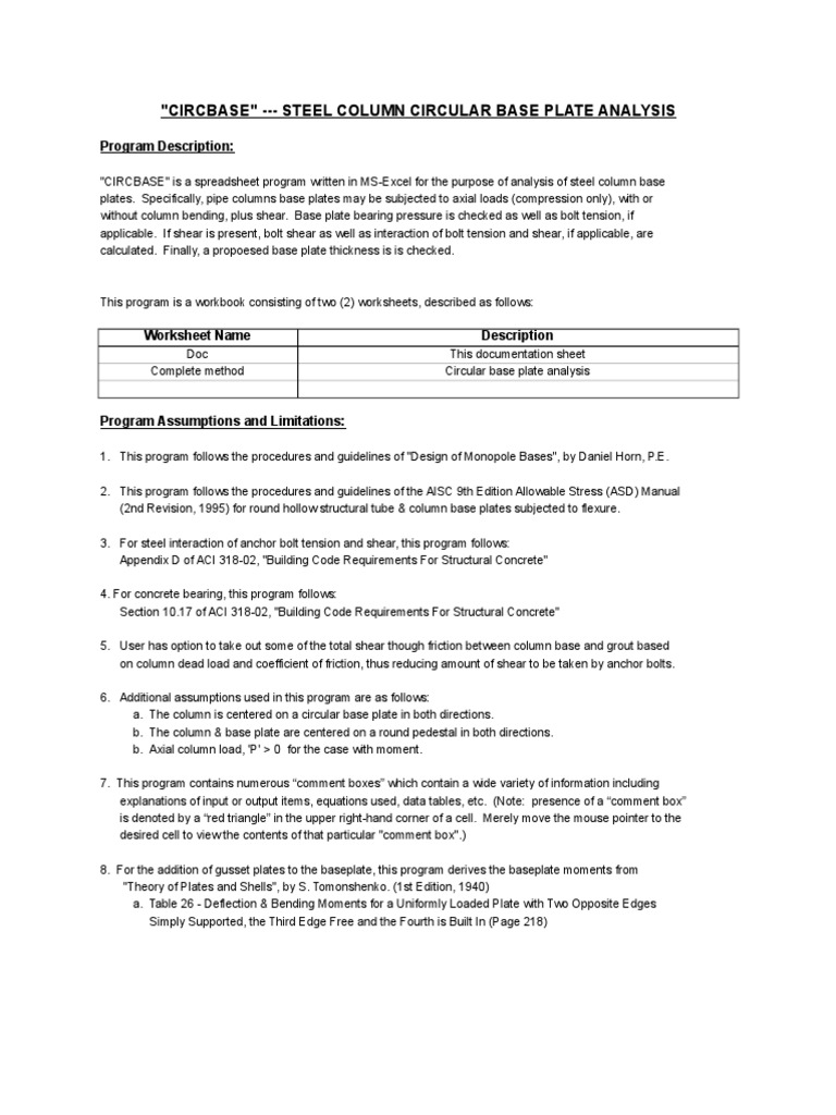 "Circbase" - Steel Column Circular Base Plate Analysis: Program ...