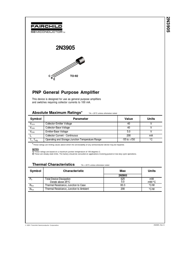 2N3905 | Bipolar Junction Transistor | Amplifier