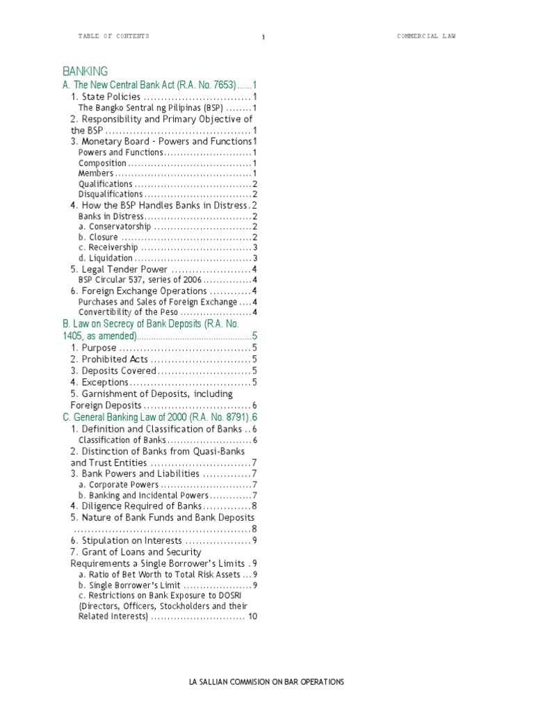 Analysis Of Key Provisions Of The New Central Bank Act And General