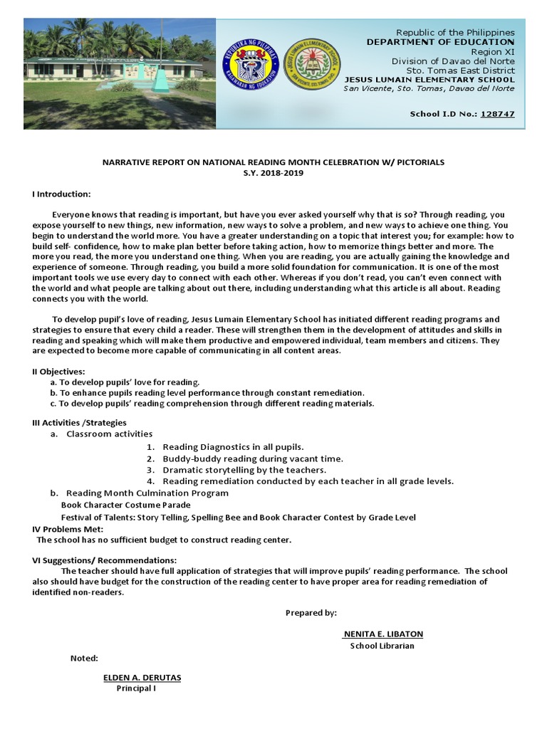 Narrative Report On Reading Month | PDF | Storytelling | Reading (Process)