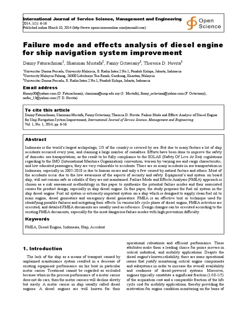 Failure Mode and Effects Analysis of Diesel Engine For Ship Navigation ...