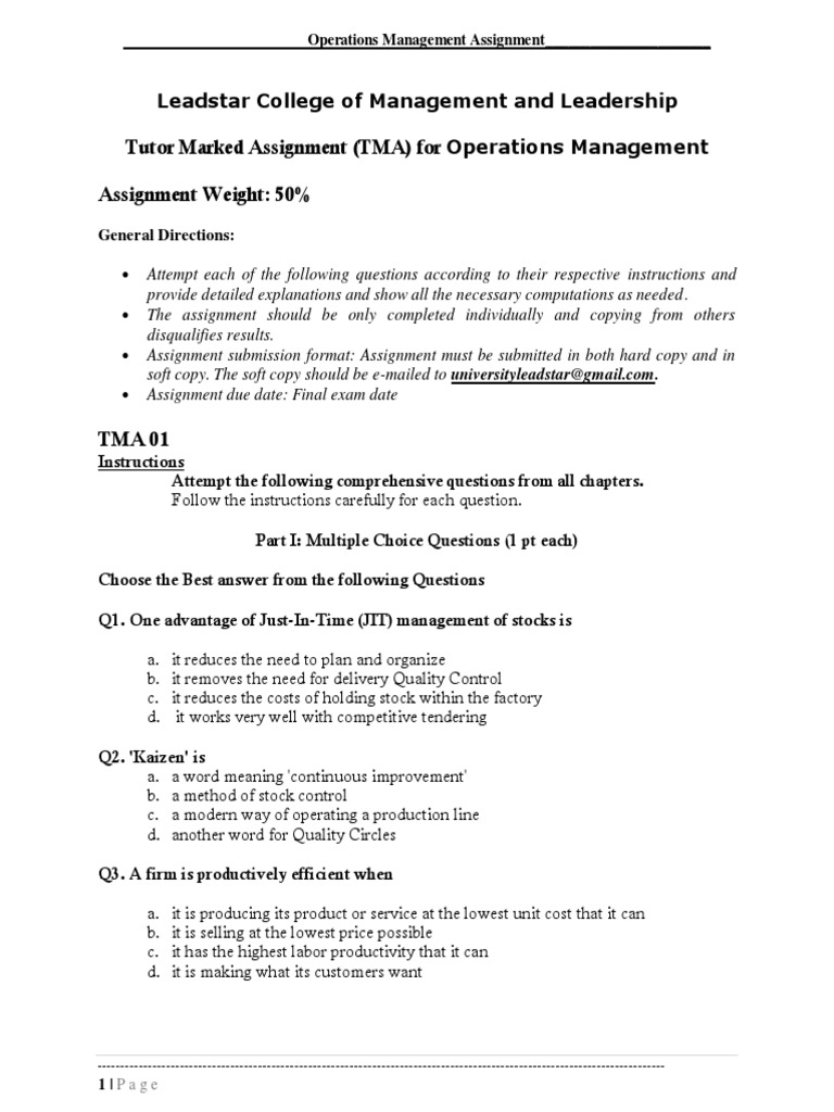 Operations Management Assignment PDF | PDF | Operations Management | Design