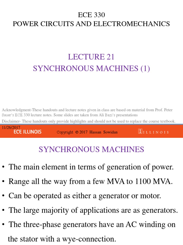 Synchronous Machines (1) : ECE 330 Power Circuits and Electromechanics ...