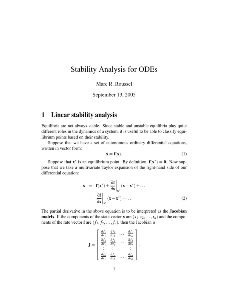 Stability Analysis For Odes | PDF | Stability Theory | Ordinary ...