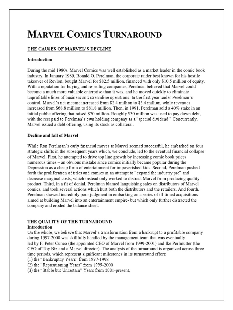 Arvel Omics Urnaround: The Causes of Marvel'S Decline | PDF | Marvel ...