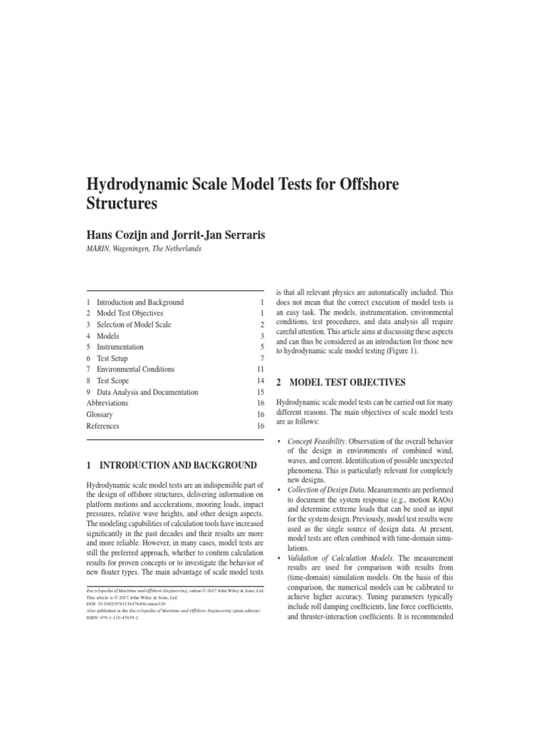 Encyclopedia of Maritime and Offshore Engineering Hydrodynamic Scale ...