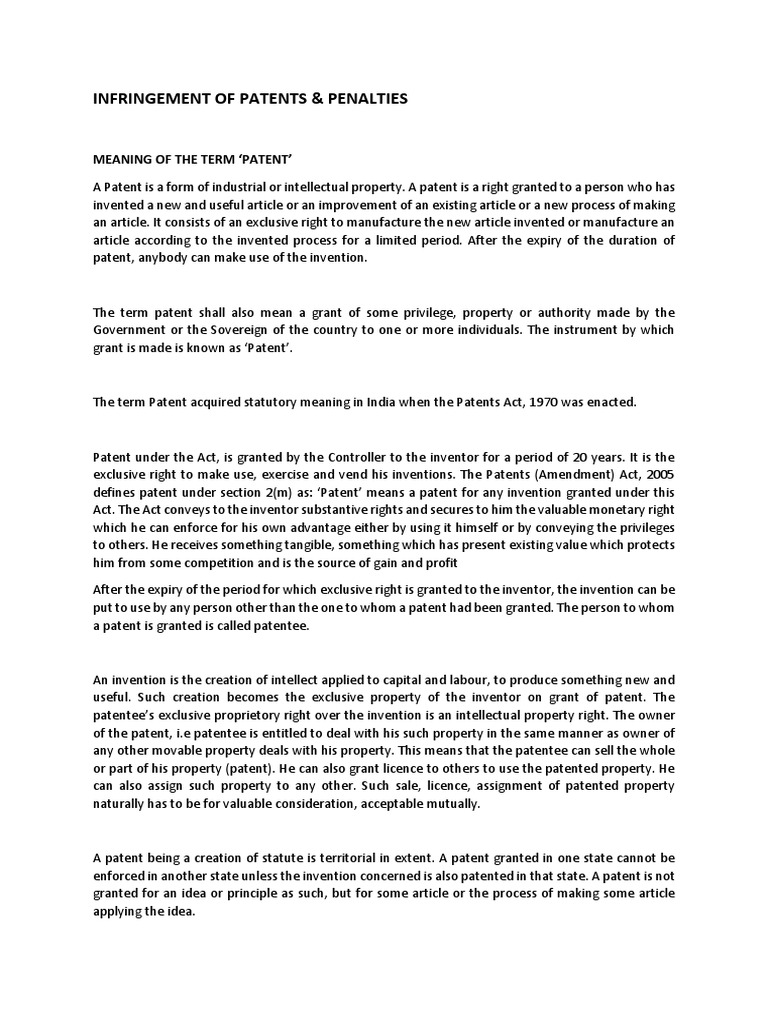 Infringement of Patents | Download Free PDF | Glossary Of Patent Law Terms | Patent