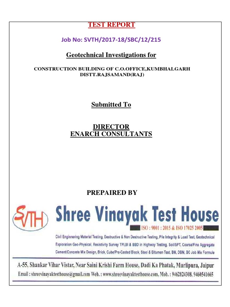 215 SBC Report Kumbhalgarh Rajsamand | PDF | Geotechnical Engineering ...