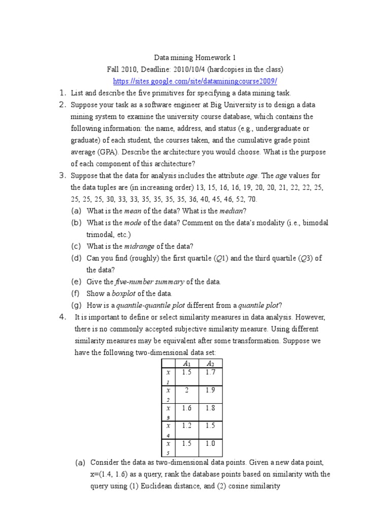 Data Mining Homework 1 | PDF | Principal Component Analysis | Data Warehouse