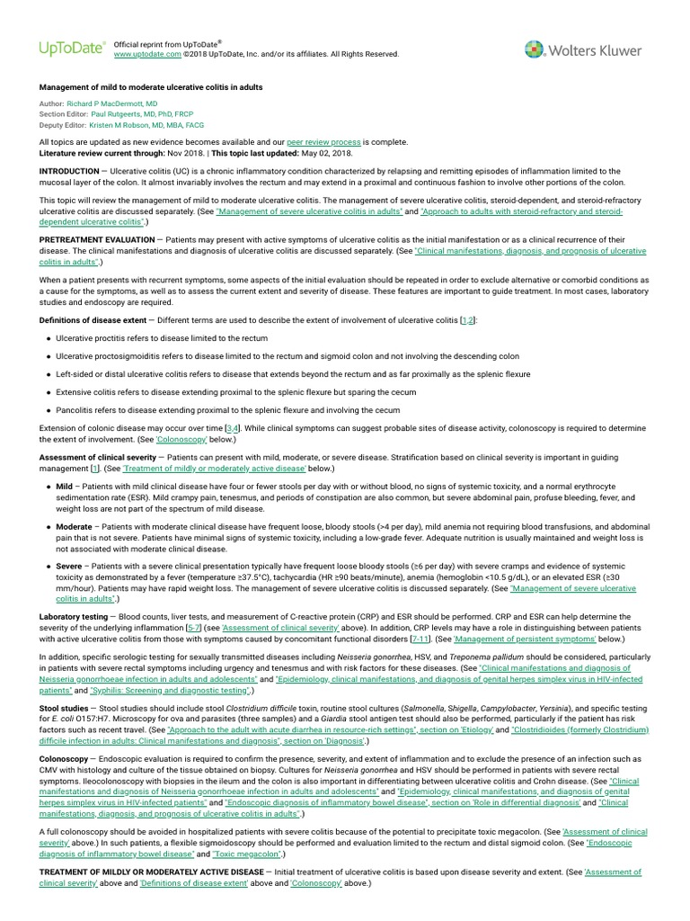 Management of Mild To Moderate Ulcerative Colitis in Adults - UpToDate ...
