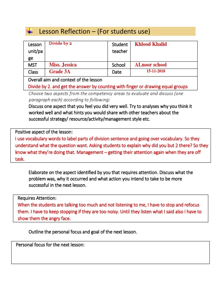 Reflection Lesson Plan4 | PDF