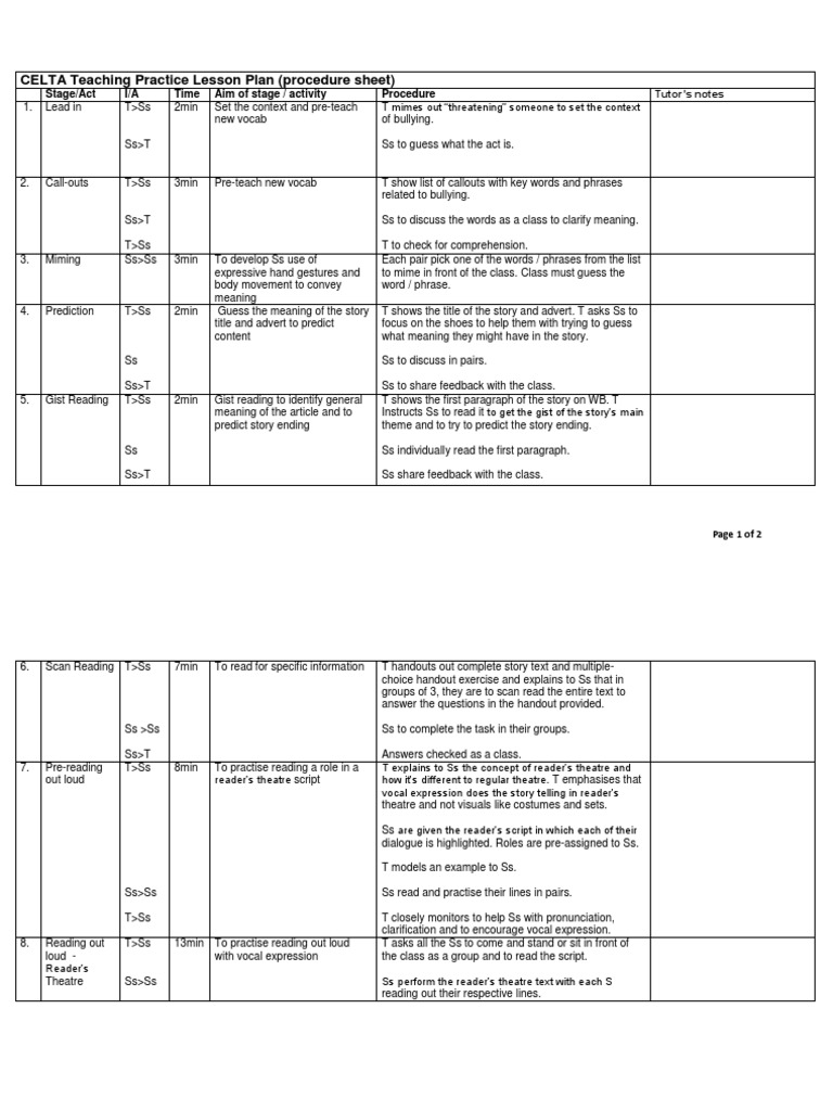 Celta Tp9 Procedure Sheet | PDF | Reading Comprehension | Linguistics