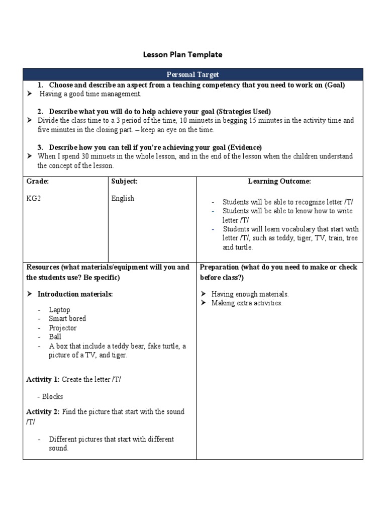 Lesson Plan Letter T | PDF | Phonics | Letter Case