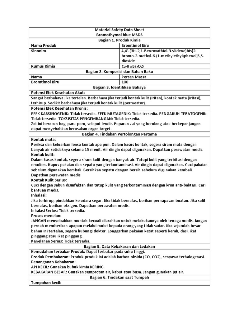MSDS Bromtimol Biru | PDF