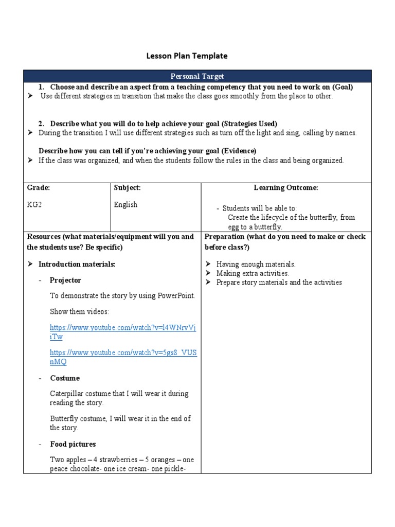 Lesson Plan Story Catipillar | PDF | Butterfly | Lesson Plan