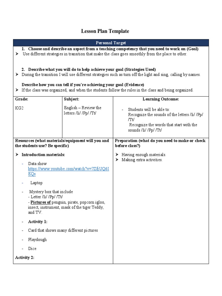 Lesson Plan Reveiw | PDF | Phonics | Lesson Plan