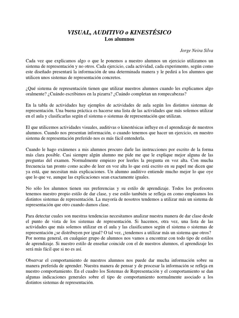 Test Vak (Estilos de Aprendizaje) PDF | PDF | Información | Memoria