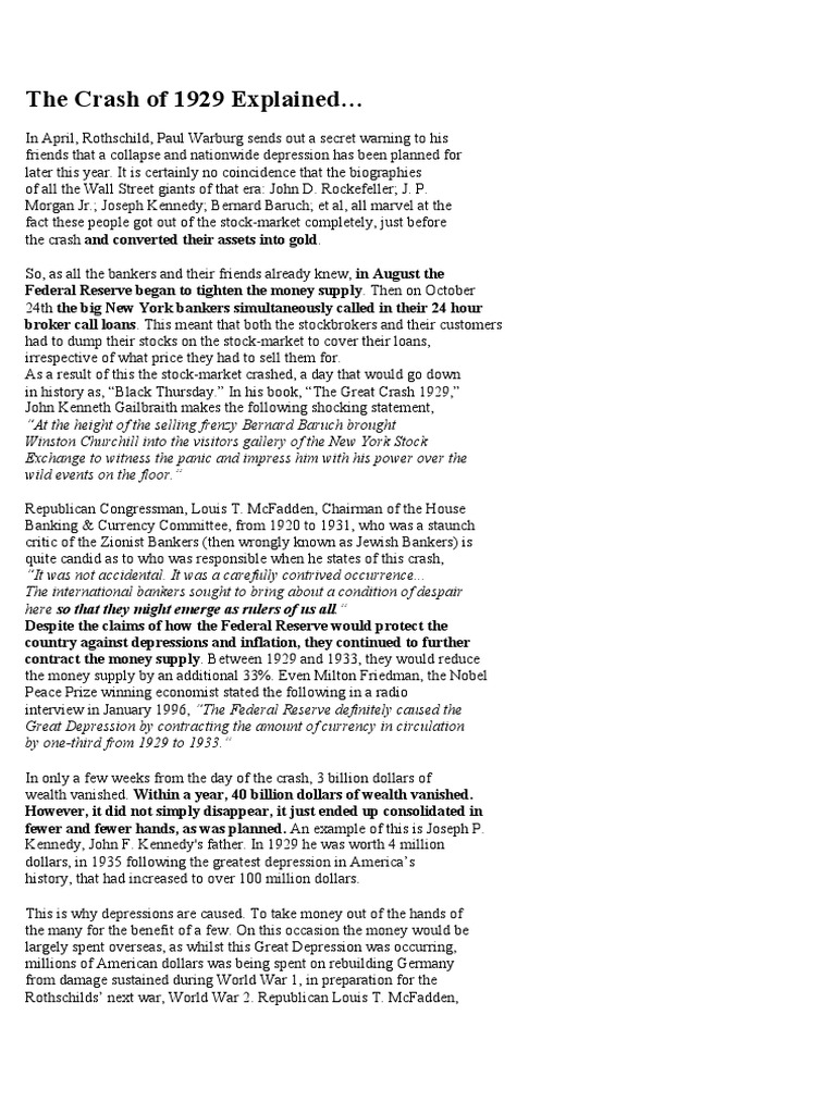 1929 - The Crash Explained | PDF | Bank For International Settlements ...