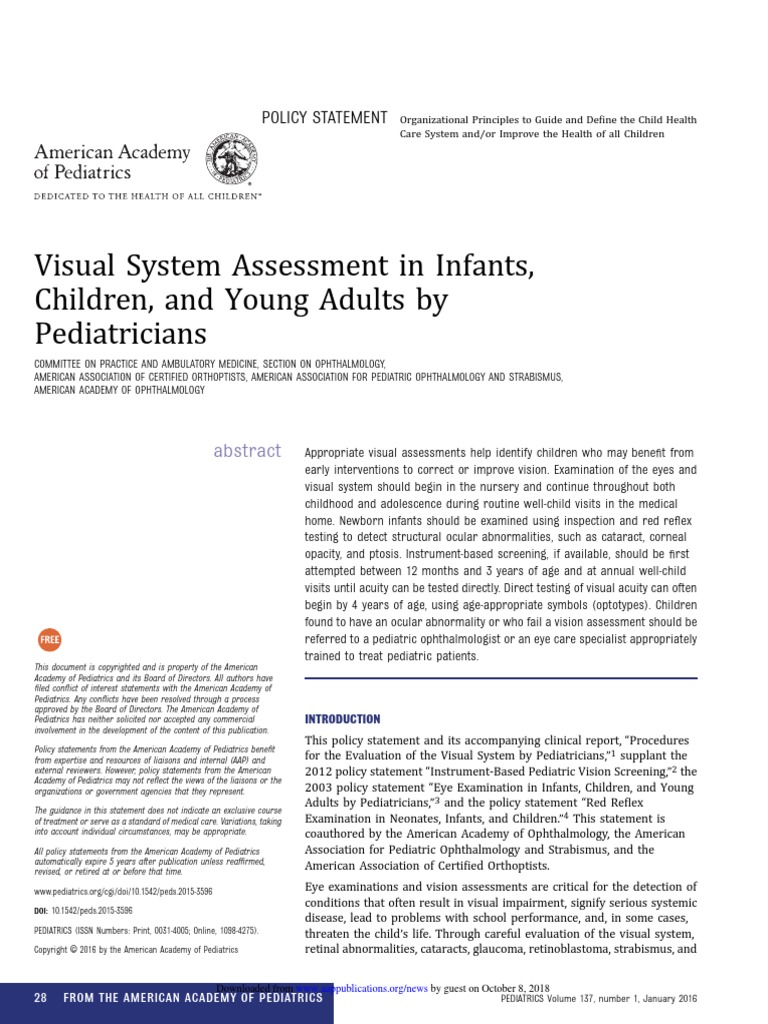 Visual System Assessment in Infants, Children, and Young Adults by ...
