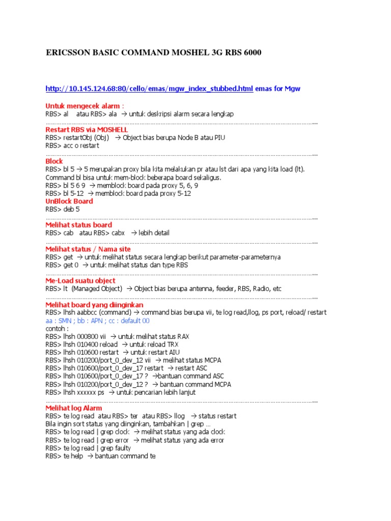 Ericsson Basic Command Moshel 3G RBS 6000 | PDF