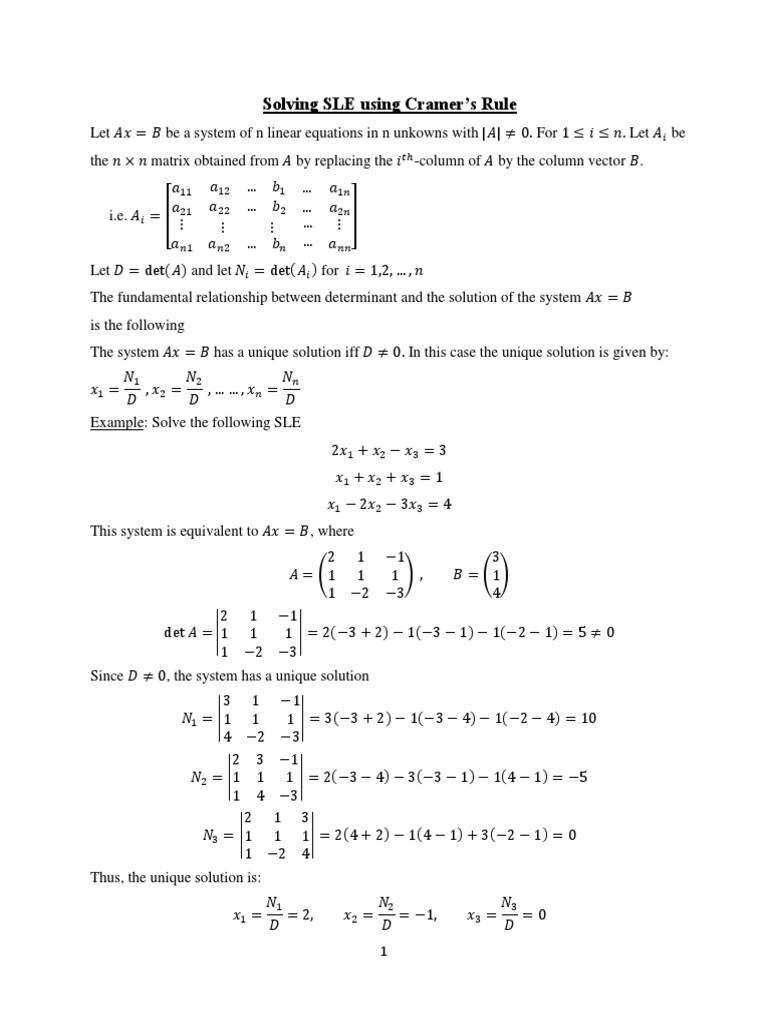Solving SLE Using Cramer | PDF | Matrix (Mathematics) | Eigenvalues And Eigenvectors
