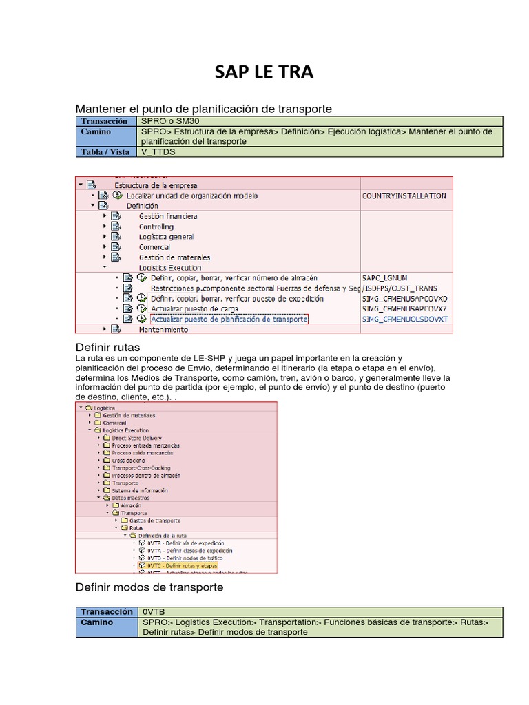 SAP LETRA Segunda Configuracion | Transporte | Tabla (base de datos)