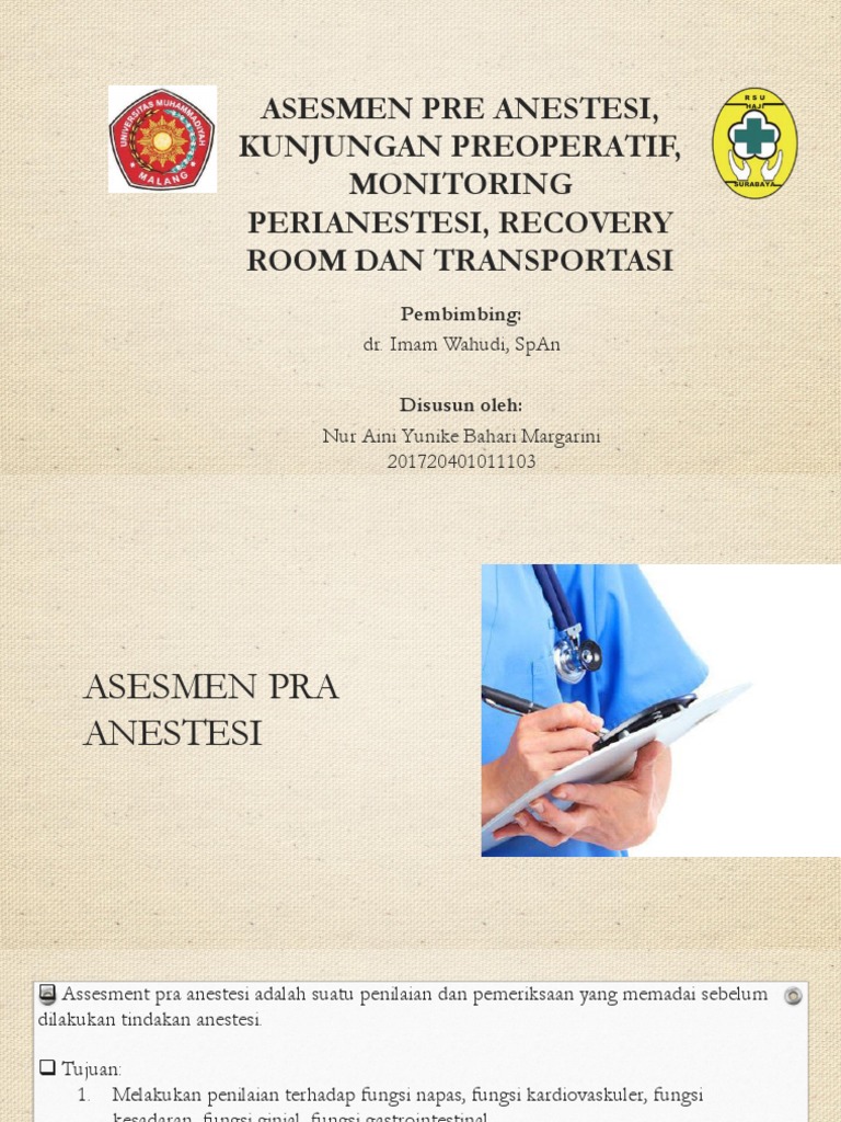Assesmen Pre Anestesi, Peri Operatif, Post Anestesi | PDF