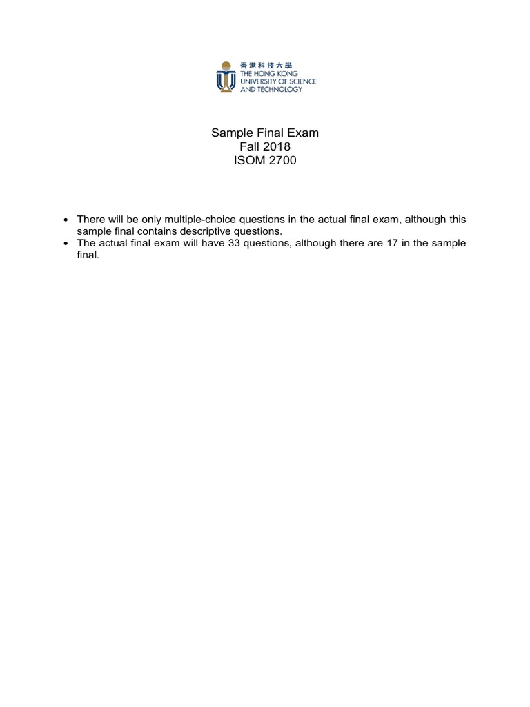 Sample Final Exam | PDF | Moving Average | Forecasting