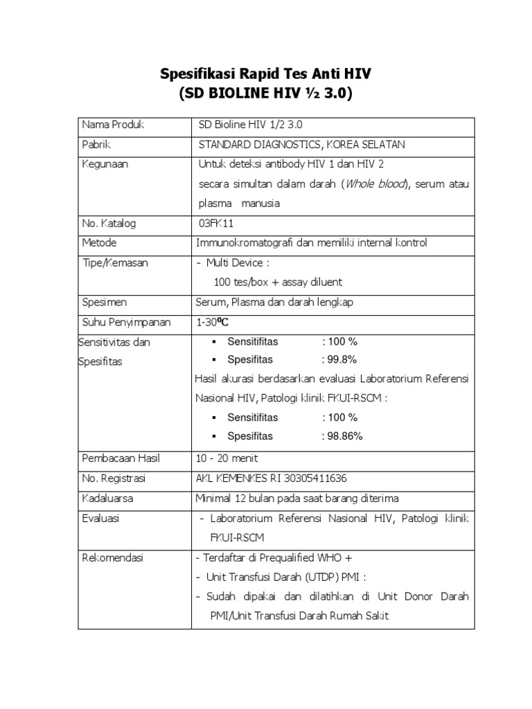 Spec SD HIV 3.0 | PDF