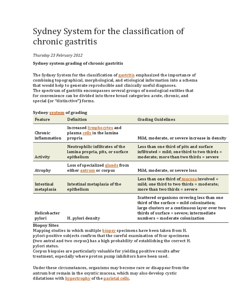 Sydney System For The Classification of Chronic Gastritis | PDF | White ...