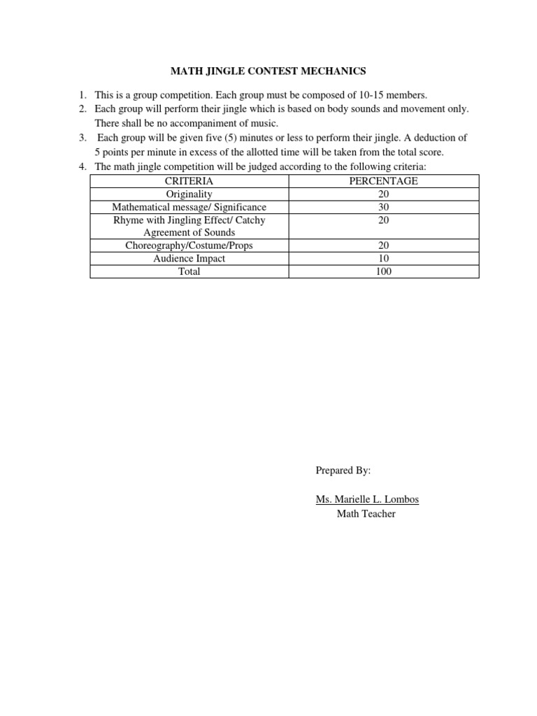 Math Jingle Contest Mechanics | PDF