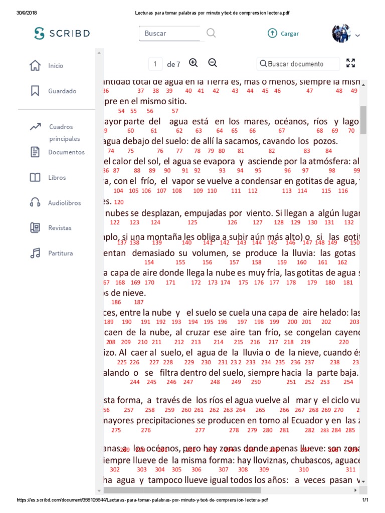 Lecturas para Tomar Palabras Por Minuto y Text de Comprension Lectora ...