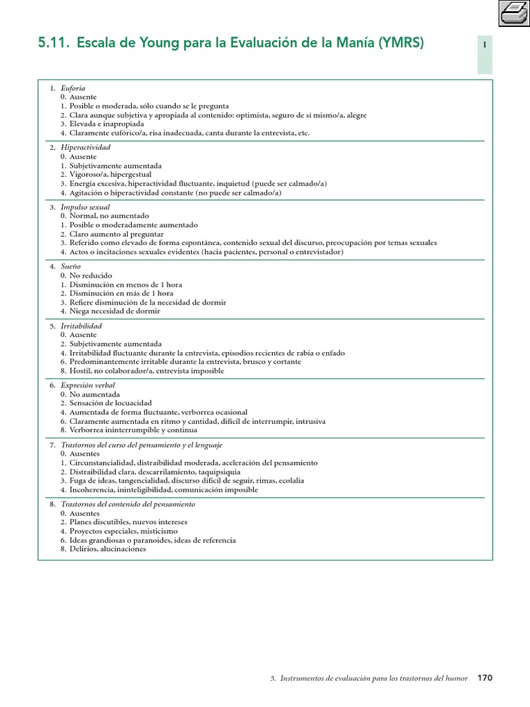 YMRS (Evaluación de Manía - Young) PDF | PDF | Desorden hiperactivo y ...