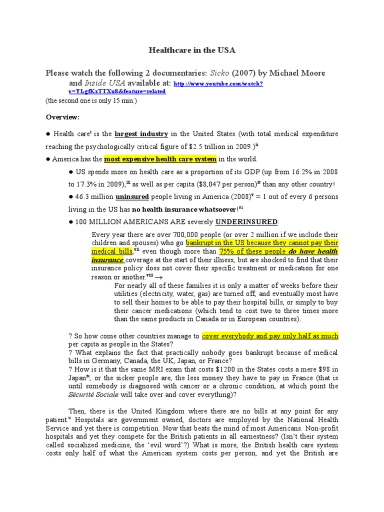 Healthcare in America Handout | PDF | Medicaid | Medicare (United States)