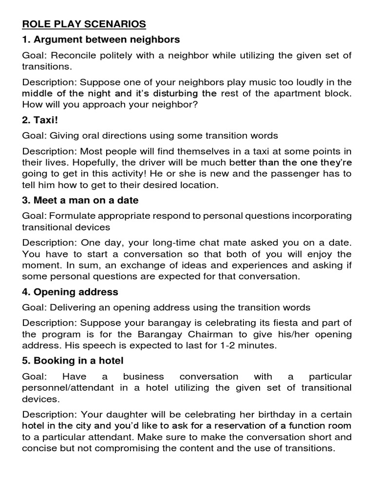Role Play Scenarios 1. Argument Between Neighbors | PDF | Epistemology ...