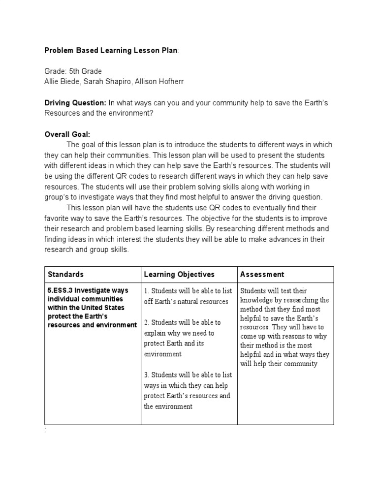 PBL Lesson Plan | PDF | Lesson Plan | Education Theory