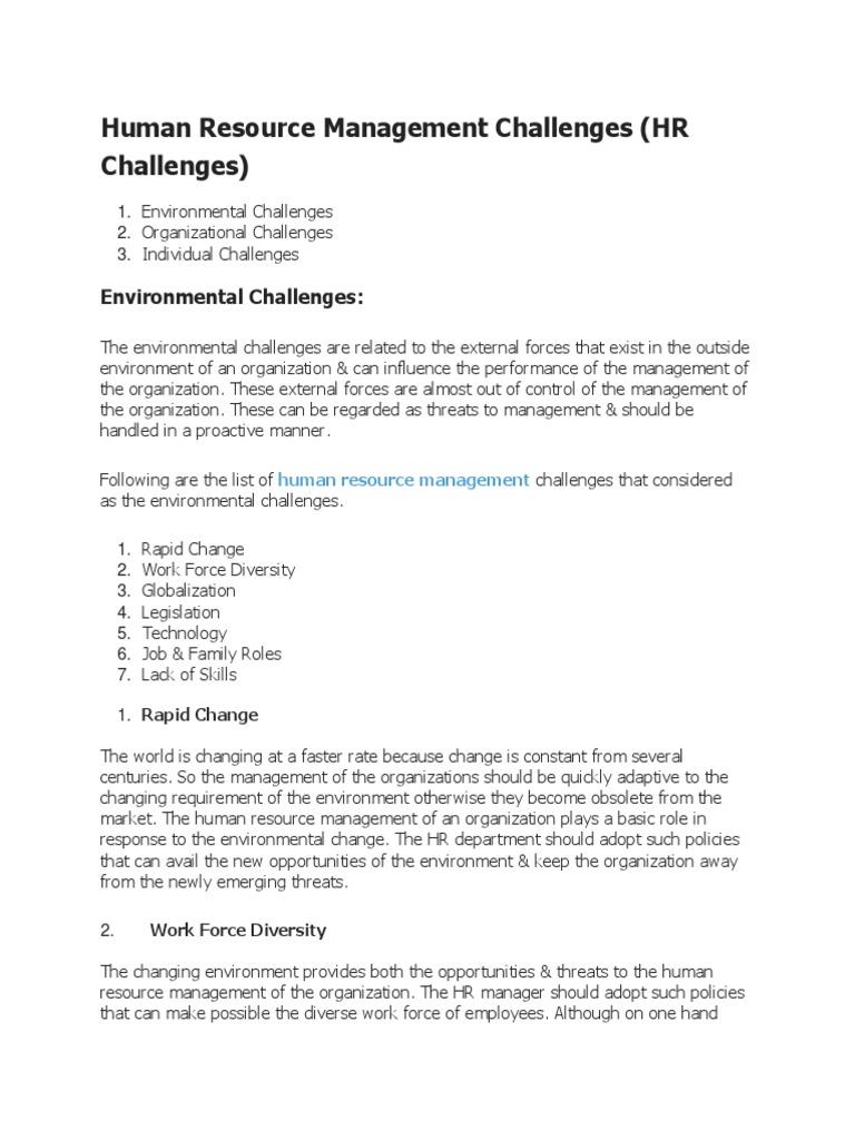 HR Management Challenges Overview | PDF | Human Resource Management ...