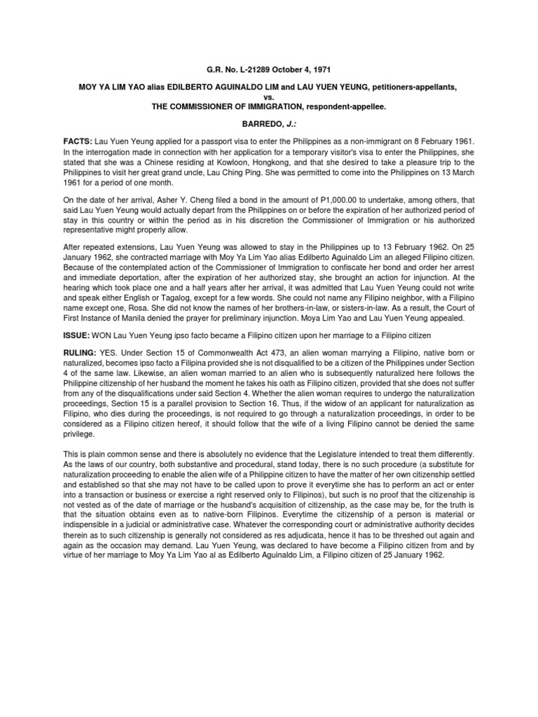 Moya Lim Yao Vs Commissioner | PDF | Naturalization | Citizenship