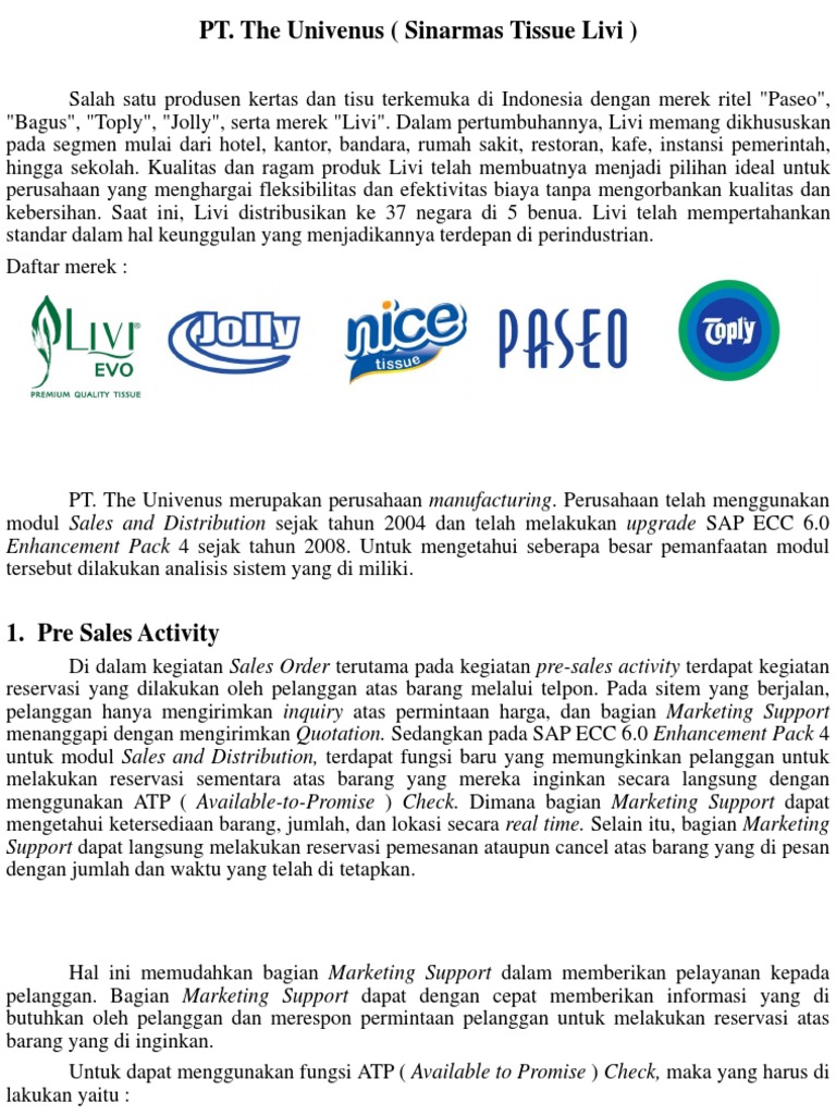 PT. The Univenus (Sinarmas Tissue Livi) | PDF