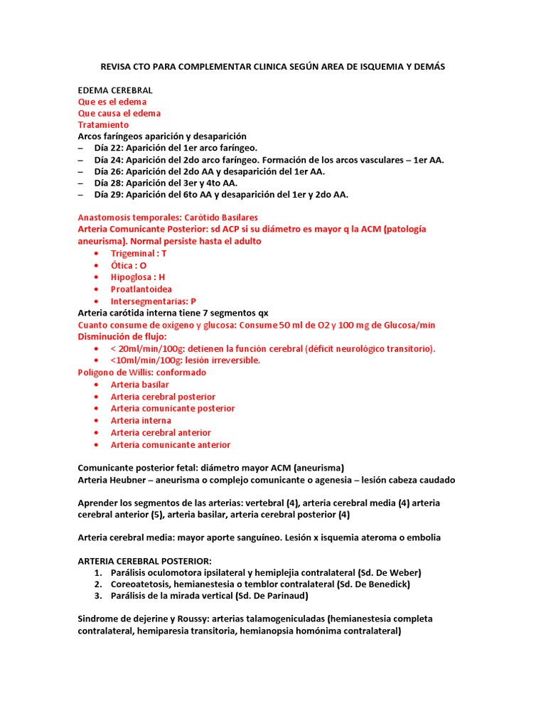 Resumen Circulacion Cerebral ACV | PDF | Carrera | Isquemia