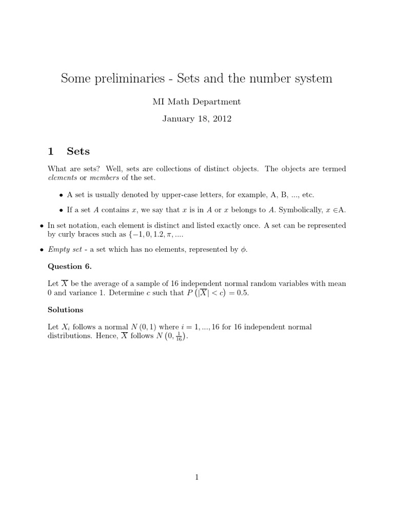 Some Preliminaries - Sets and The Number System | PDF