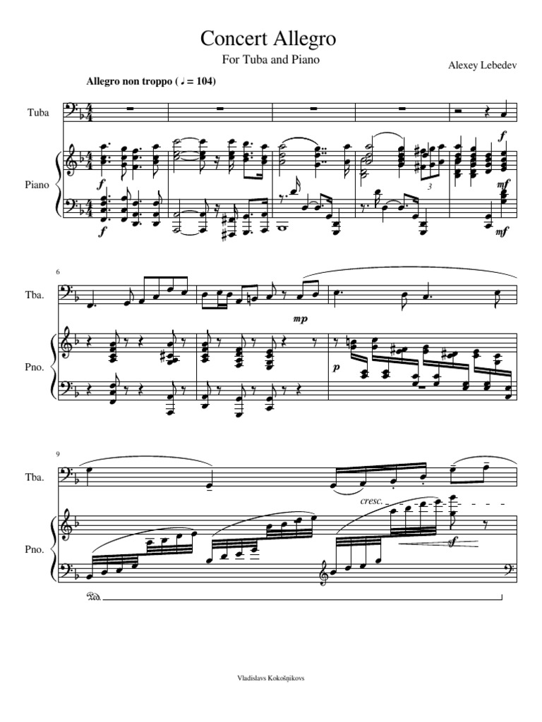 Alexei K. Lebedev Concert Allegro For Tuba and Fortepiano1949 | PDF | Sports