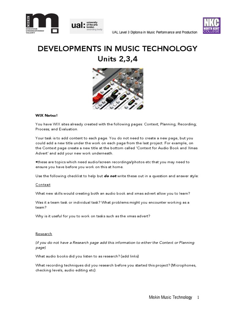 UAL Units 2,3 and 4 Notes | PDF | Synthesizer | Microphone