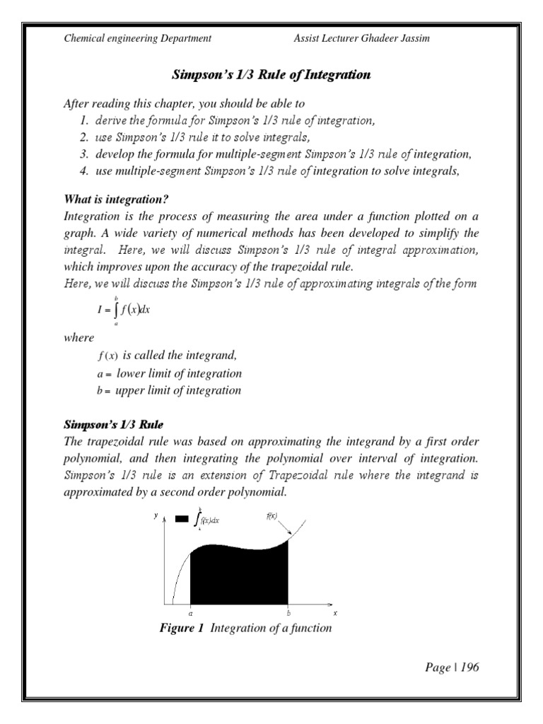 Simpson's 1/3 Rule of Integration | PDF | Integral | Applied Mathematics