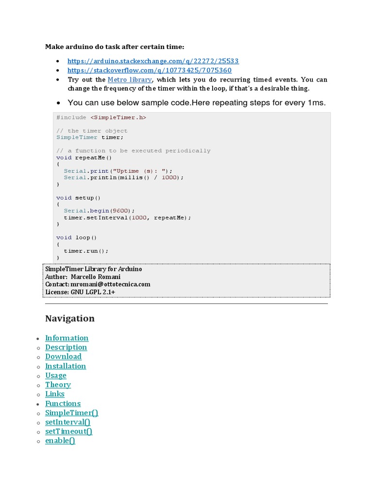 Arduino Timers | PDF | Software Engineering | Electronic Engineering