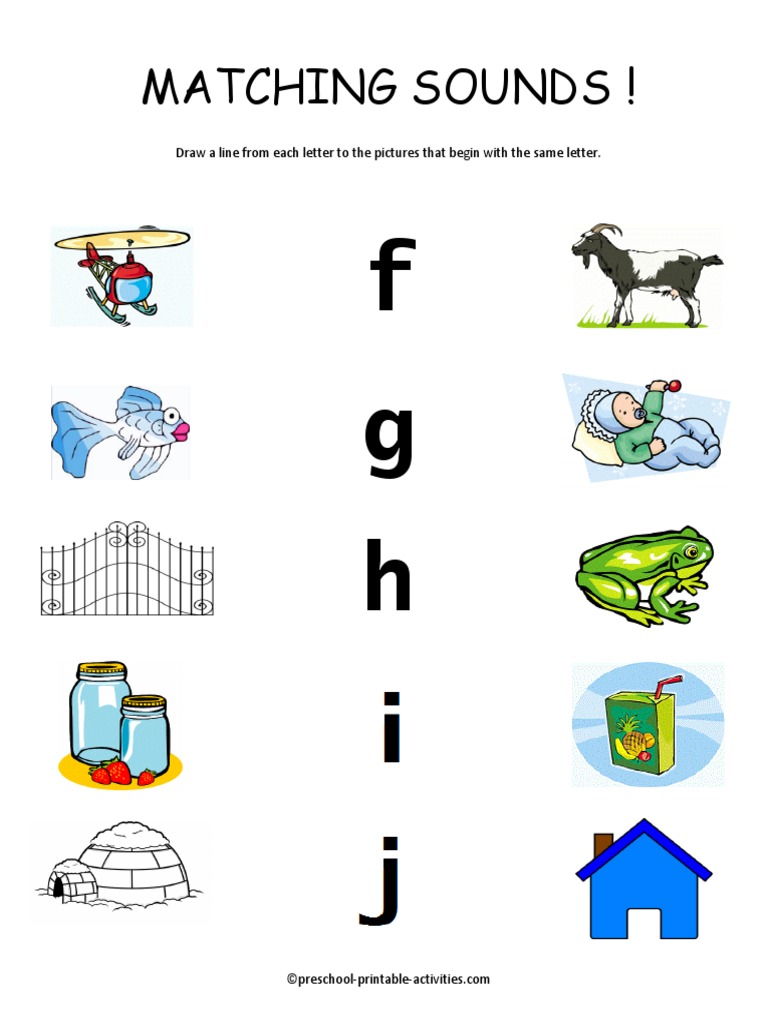 Matching Sounds !: Draw A Line From Each Letter To The Pictures That ...