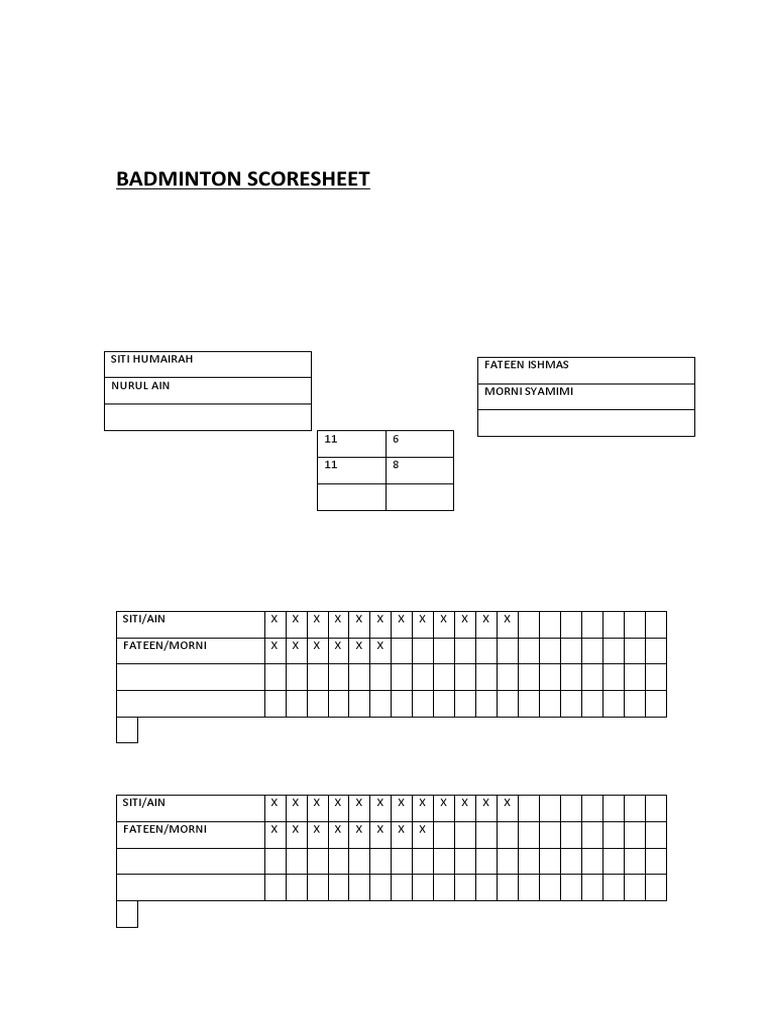 Badminton Scoresheet Full | PDF